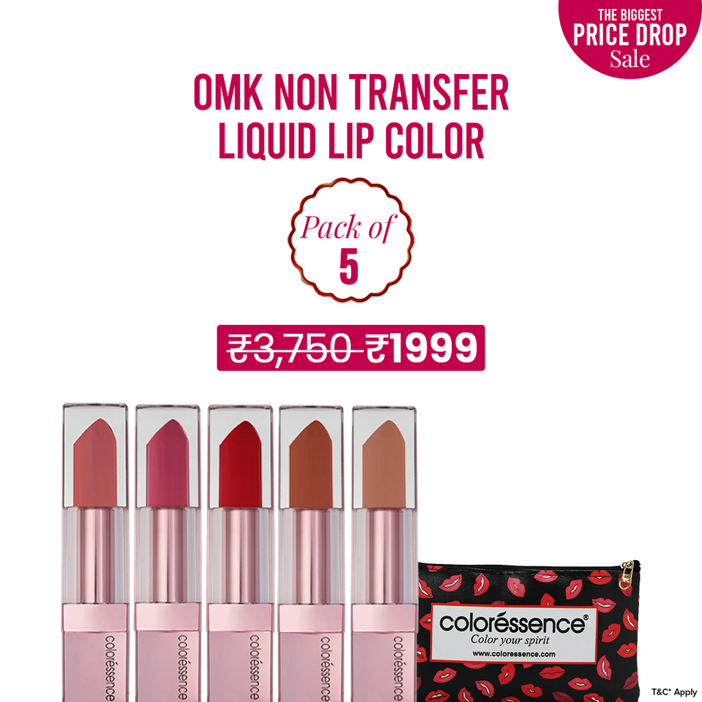 Buy OMK Non Transfer Liquid Lip Color (Pack of 5) + a FREE Makeup Pouc ...